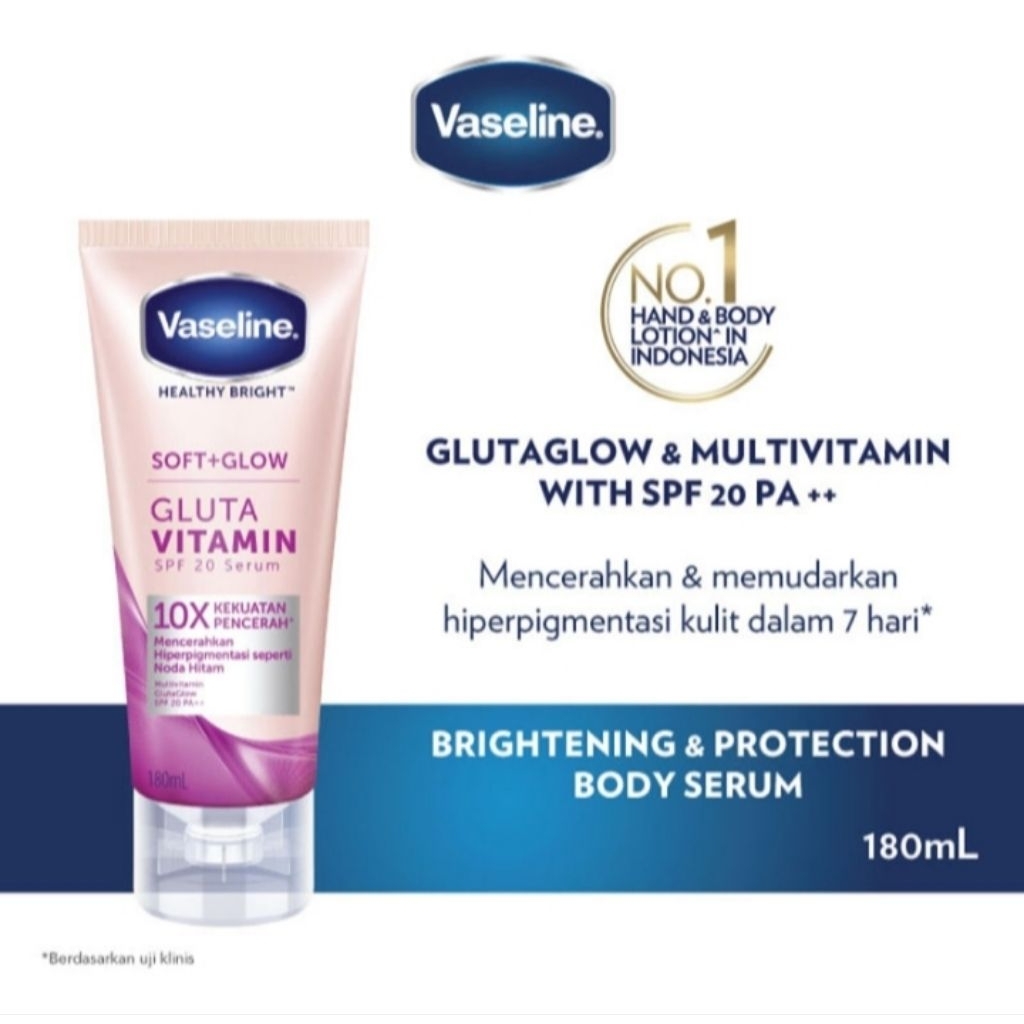 Jual VASELINE HEALTHY BRIGHT SOFT+GLOW SERUM PELEMBAP TUBUH SPF 20 180ML | Shopee Indonesia