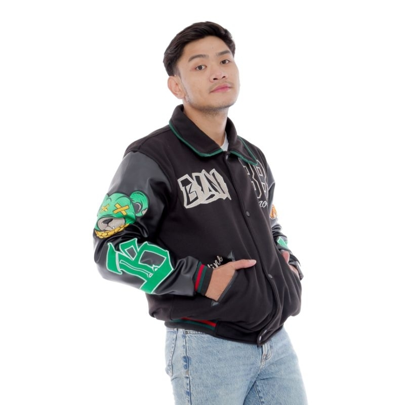 Jual JAKET VARSITY PRIA PREMIUM HITAM TEBAL FULL BORDIR | Shopee Indonesia