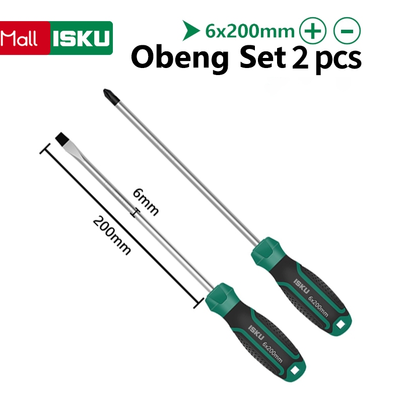 Jual ISKU Obeng Set 2PCS 6*200mm Magnet Plus Dan Minus Screwdriver Set ...