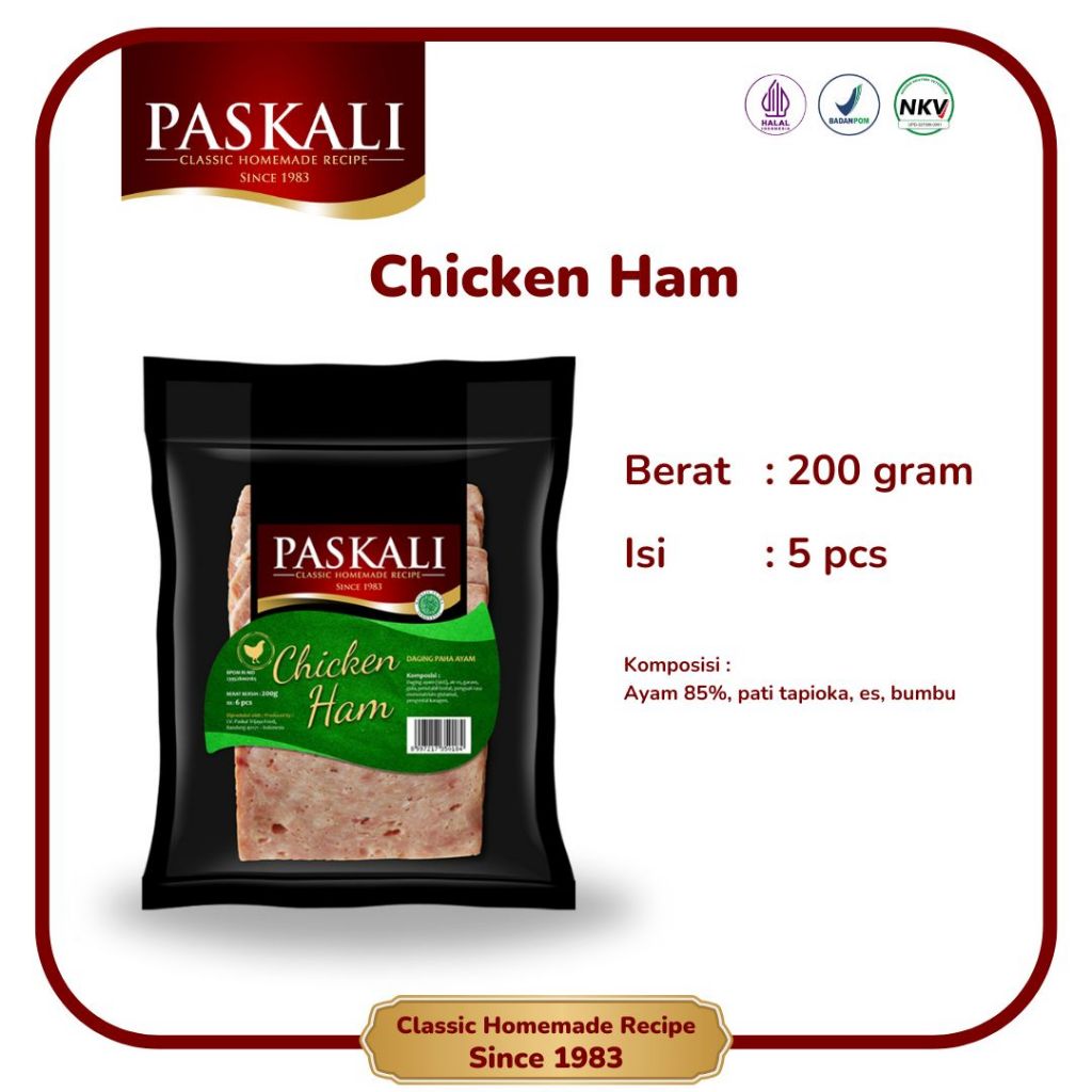 Jual Chicken Ham / Luncheon Ayam Paskali 200 gram ± 5 Pcs | Shopee ...