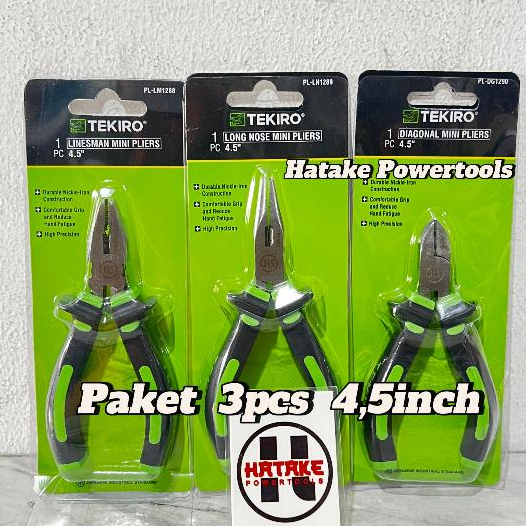 Jual Paket TEKIRO TANG SET 3 PCS 4,5inch - tang kombinasi 4,5inch, tang lancip 4,5", tang potong ...