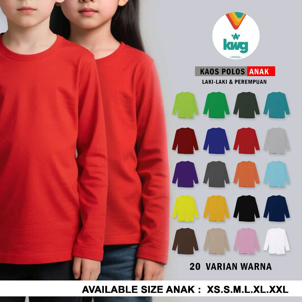 Jual Kaos Polos Anak Lengan Panjang Cotton Combed 30s Premium Baju Kaos T Shirt Kids Unisex 1-12 ...