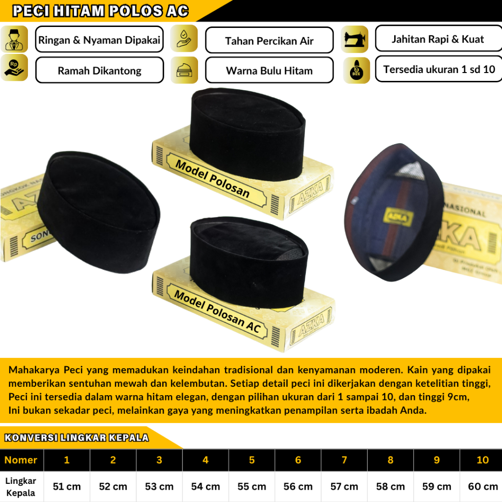 Jual Peci Hitam Polos, Peci Songkok Hitam, Kopiah Hitam Polos, Peci ...