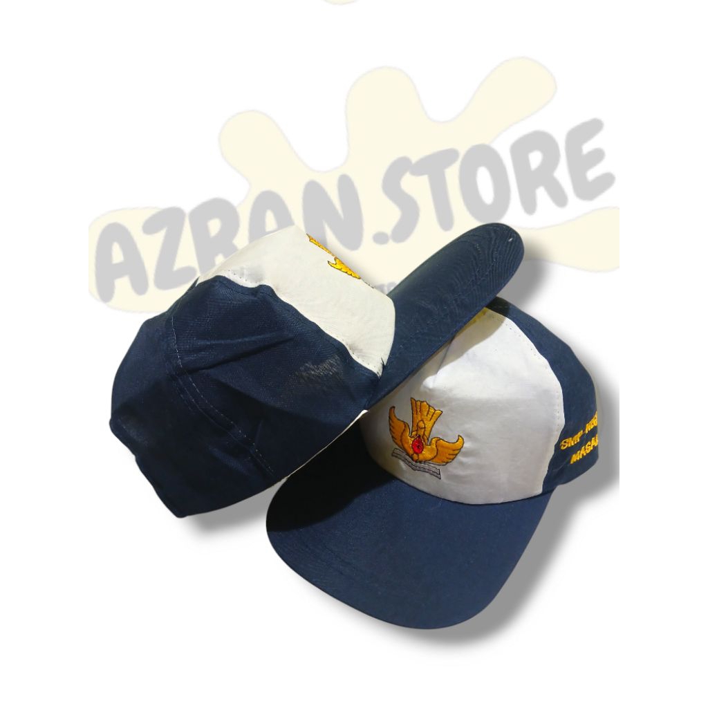 Jual Topi SMP biru putih adem stylish dan custom nama | Shopee Indonesia