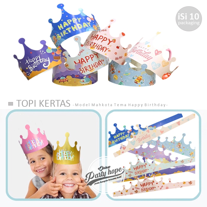 Jual isi 10 Topi HBD Kertas Mahkota / Topi Ulang Tahun Mahkota Kertas ...