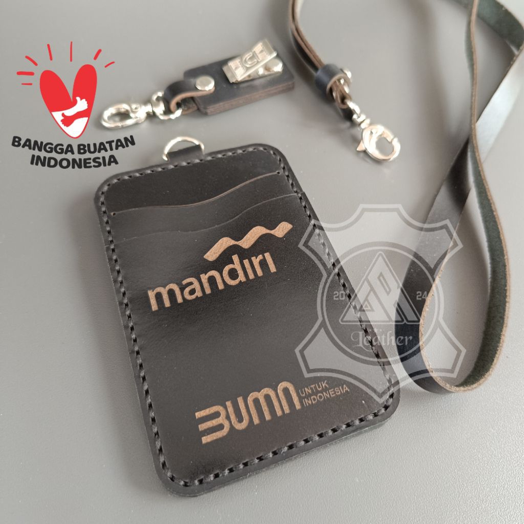 Jual AR.Leather98 Name Tag Kulit Sapi Asli – ID Card Holder Free Custom ...