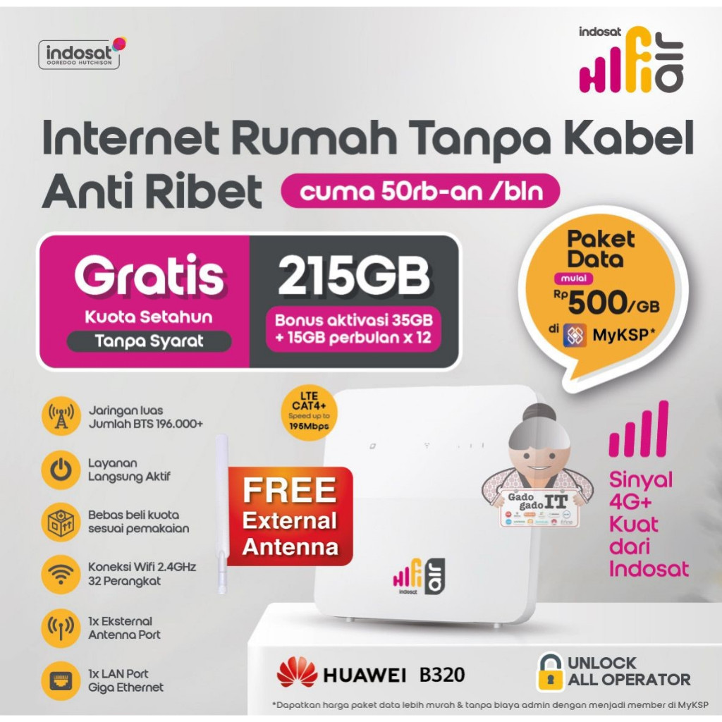 Jual Huawei B320 Hifi Air Indosat Modem WiFi Wireless Router 4G CPE LTE ...