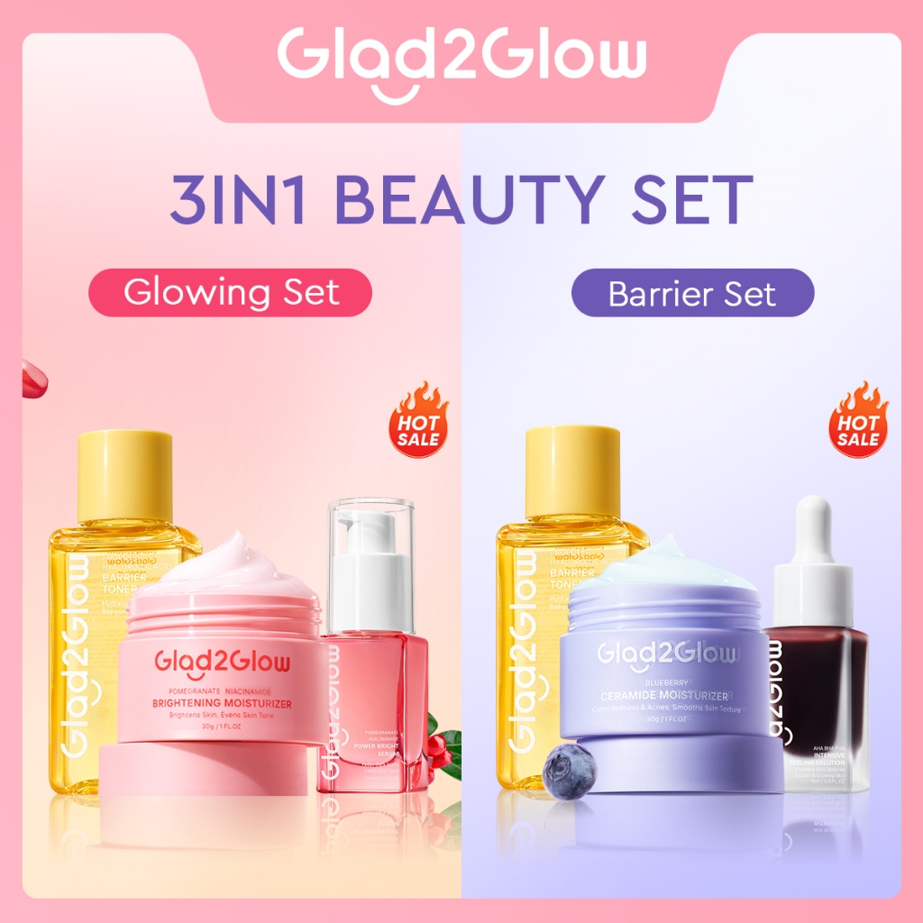 Jual Glad2Glow 3pcs Paket Skincare- Moisturizer+Serum+Toner-Acne Kit ...
