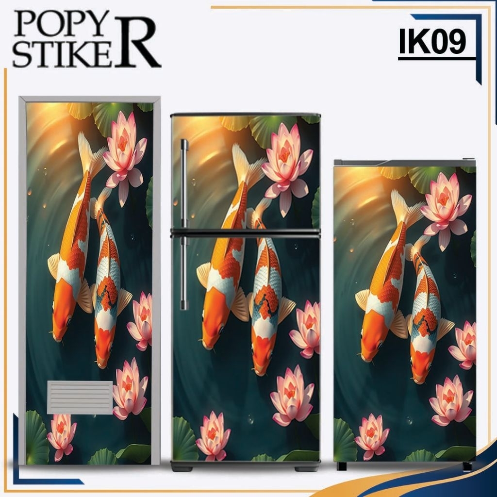 Jual STIKER KULKAS 1 & 2 PINTU, PINTU KAMAR MANDI MOTIF IKAN KOI IK09 ...
