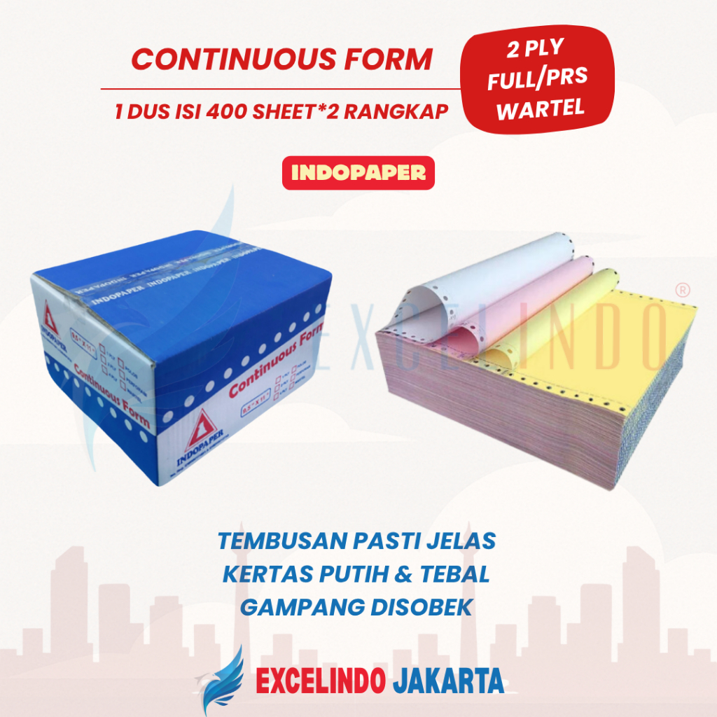 Jual Indopaper Continuous Form 2 ply NCR Ekonomis UKURAN FULL/PERFORASI ...