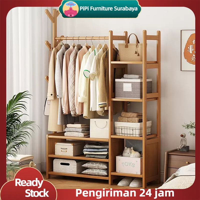 Jual PiPi Furniture Rak Gantungan Baju Stand Hanger Kayu Gantungan ...