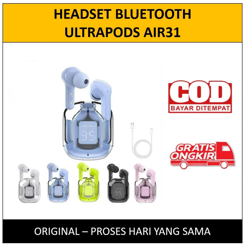 Jual COD Headset Wireless AIR31 Earphone Headset Bluetooth / TWS Air31 ...