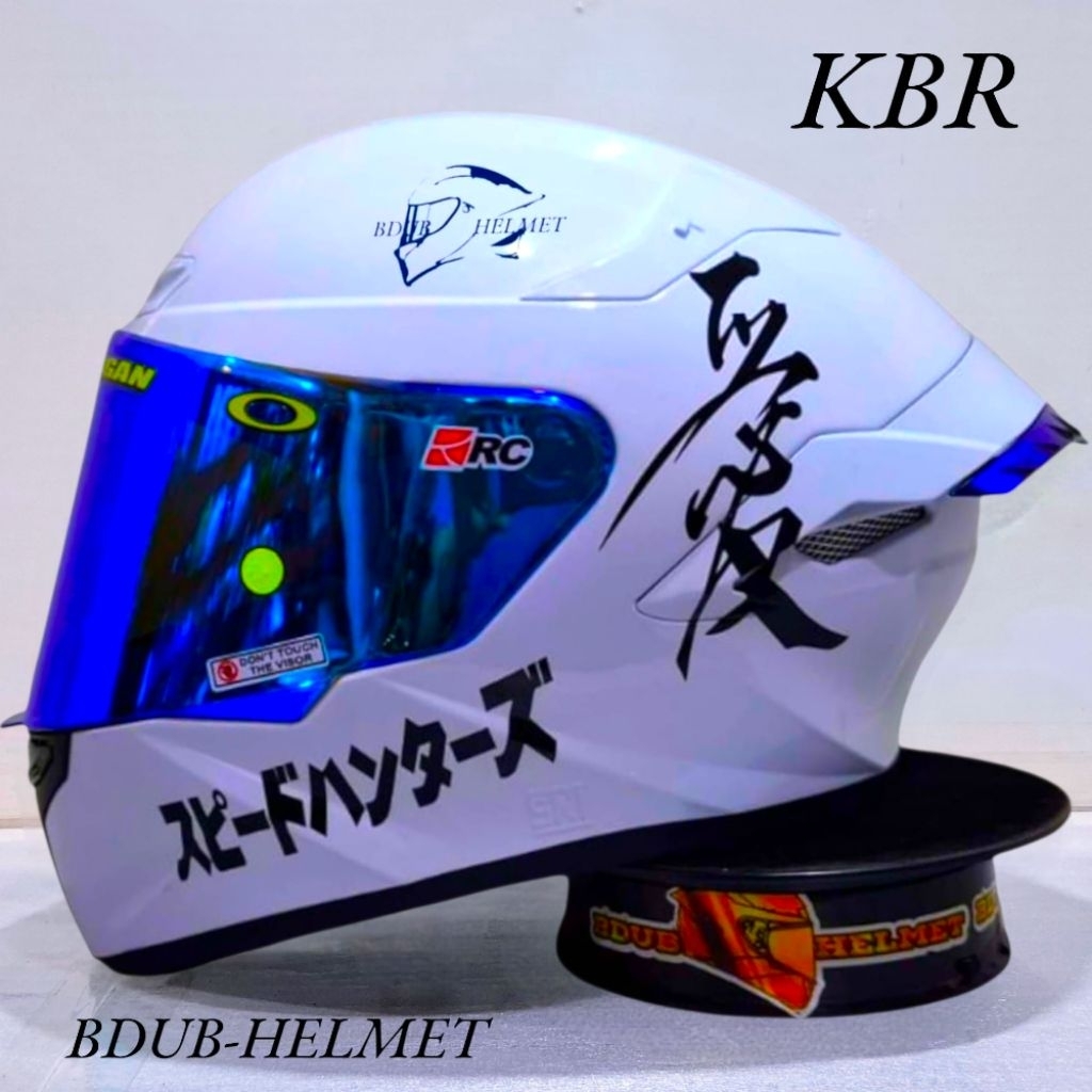 Jual Helm full face TT Course KBR White Kenji paket ganteng spoiler 3D ...