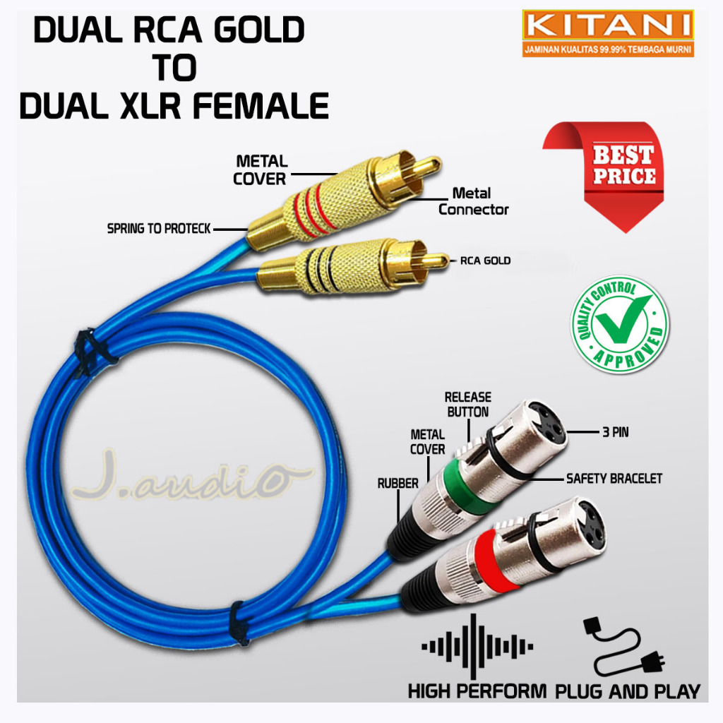 Jual KITANI - Kabel Dual Jack XLR Female To 2 RCA Gold - JUAN AUDIO ...