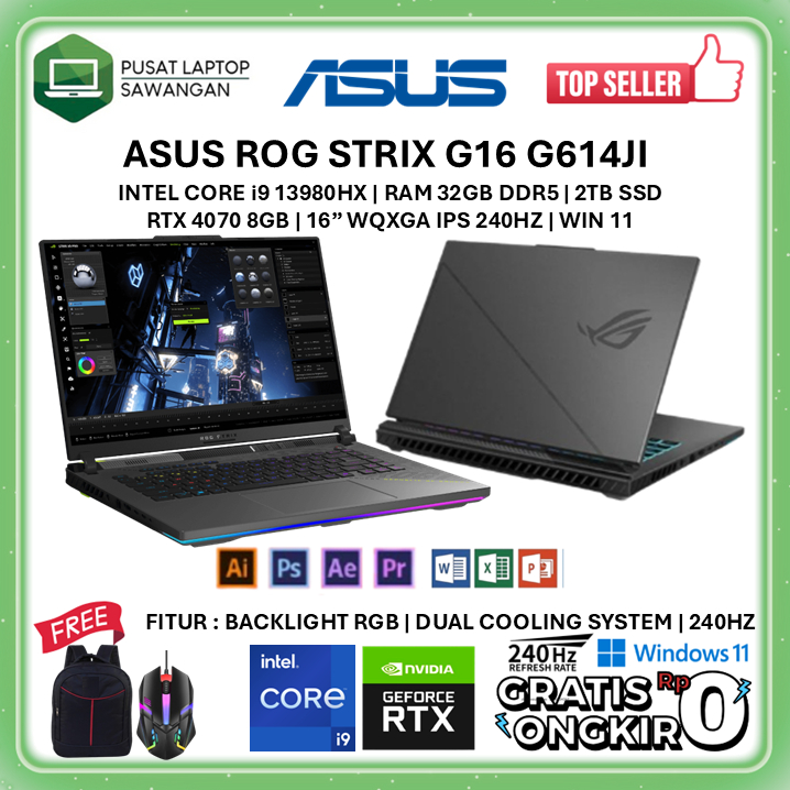 Jual LAPTOP ASUS RO STRIX G16 G614JI RTX 4070 INTEL i9 13980HX RAM 32GB ...
