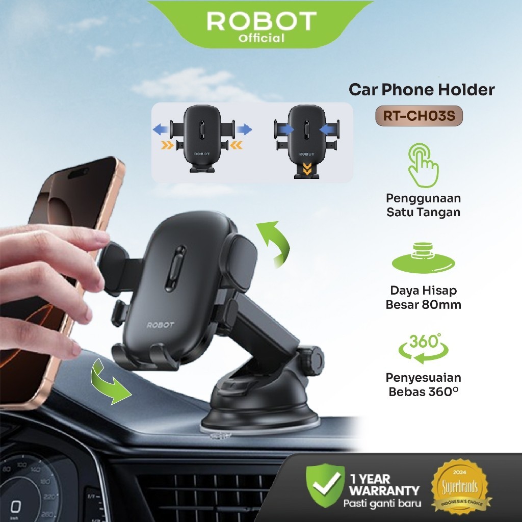 Jual ROBOT RT-CH03S Car Holder 360 Rotatable Car Stent Dudukan Mobil HP ...
