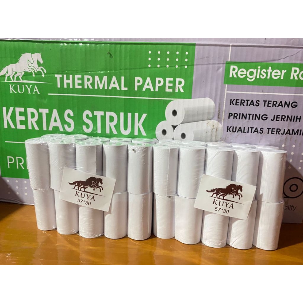 Jual Kertas Kasir Struk Paper Roll Termal 57x30mm, KERTAS KASIR KUYA ...