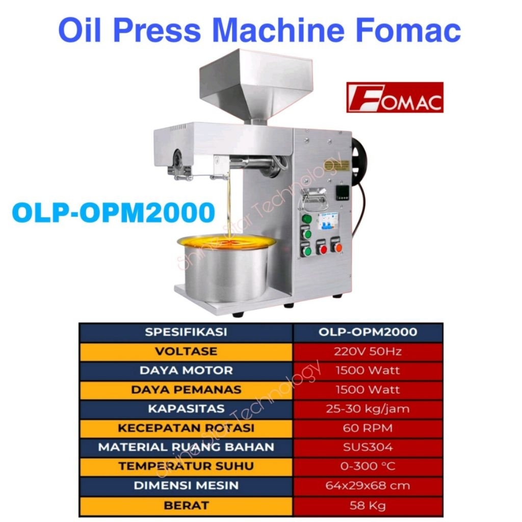 Jual Fomac Oil Press Machine OLP-OPM2000 OLP OPM2000 Mesin Pemeras ...