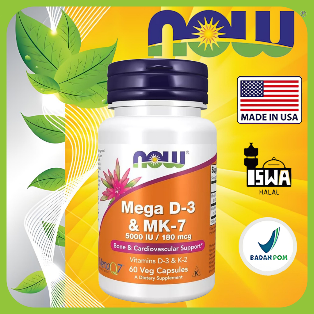 Jual Now Foods Vitamin Mega D3MK7 D-3 MK7 D3 & K2 MK-7 180 Mcg 5000 IU ...