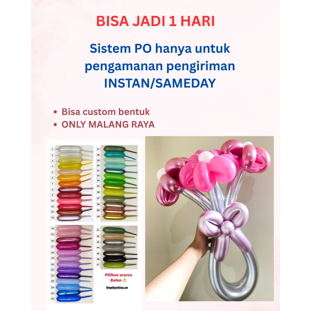 Jual |1 HARI JADI| BUKET BALON MALANG TANGKAI PENDEK | flowers ballon ...