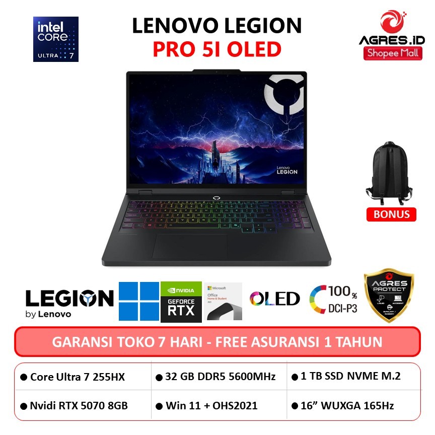 Jual LENOVO LEGION PRO 5I OLED ULTRA 7 255HX RTX5070 8GB/ 32GB 1TB W11+OHS+M365B 16.0 WQXGA ...