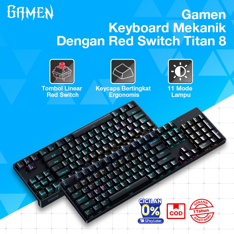 Jual GAMEN Titan 8 Keyboard Gaming Mechanical Ergonomic Keycaps 3 Pin ...