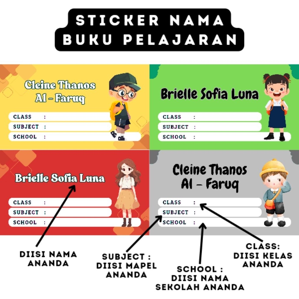 Jual Sticker Label Buku Pelajaran Sticker Label Buku Sekolah / Sticker ...