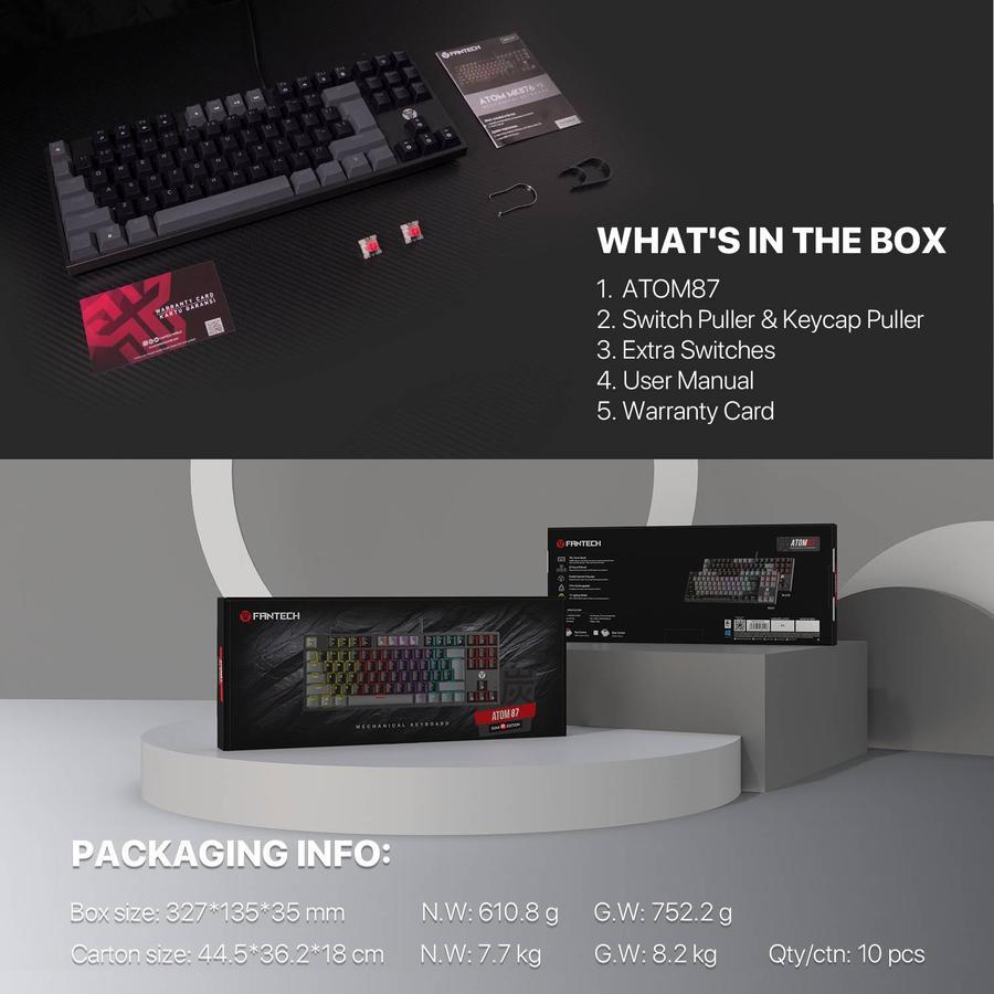 Jual Keyboard Fantech ATOM TKL MK876V2 RGB MECHANICAL GREY - Switch Red ...