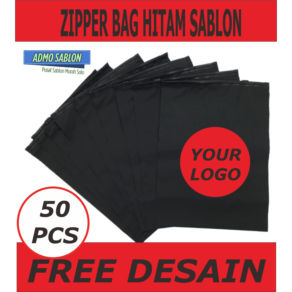 Jual Pouch zipper Ziplock Hitam Custom Desain ZIPPER BAG MURAH isi ...