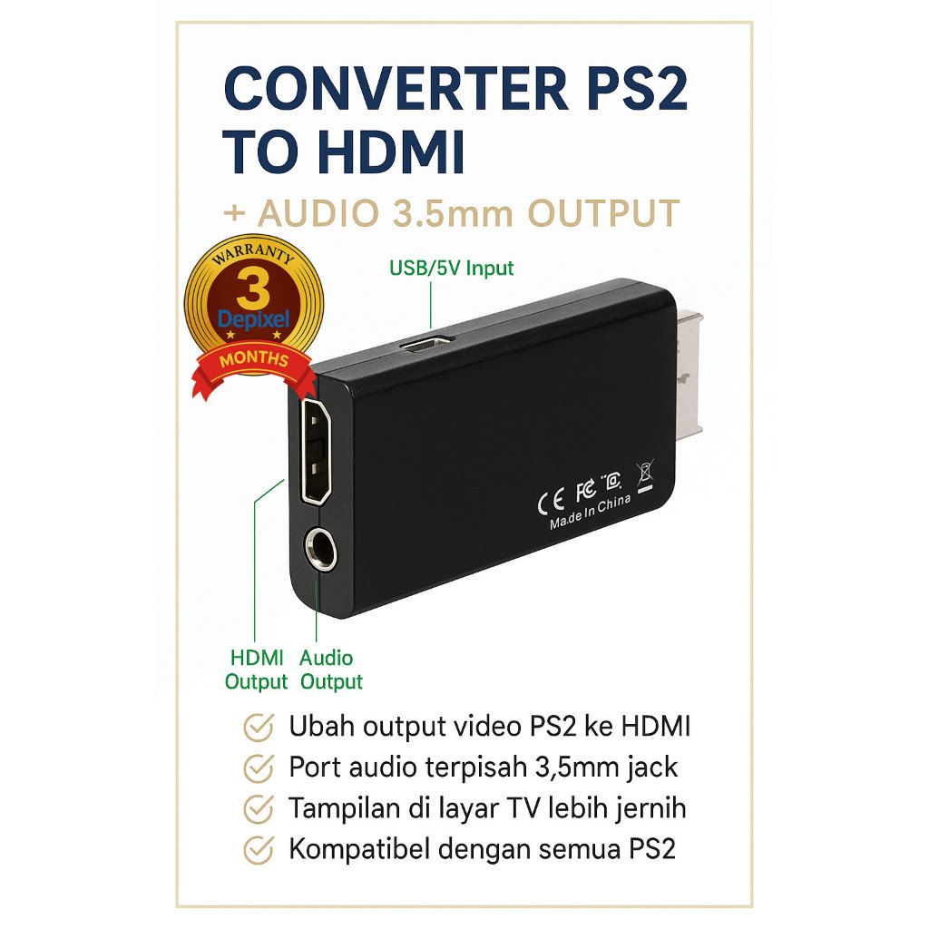 Jual Converter PS2 to HDMI + Audio 3.5mm Output – Alat Ubah Video PS2 ...