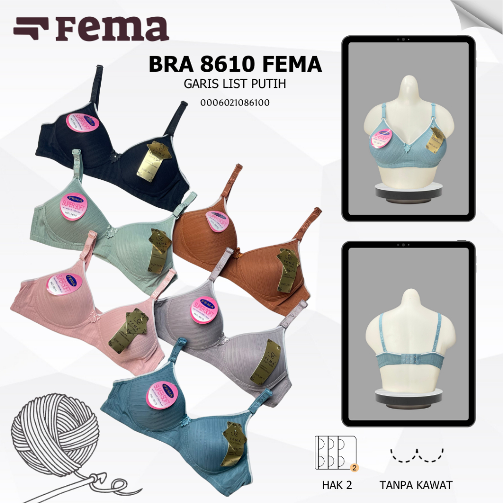 Jual FEMA Official Shop Ecer 1 pcs Bh Bra 8208/8610 Motif Salur Lis ...