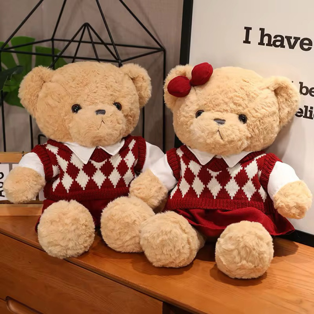 Jual Boneka teddy bear couple baju merah putih import boneka beruang ...