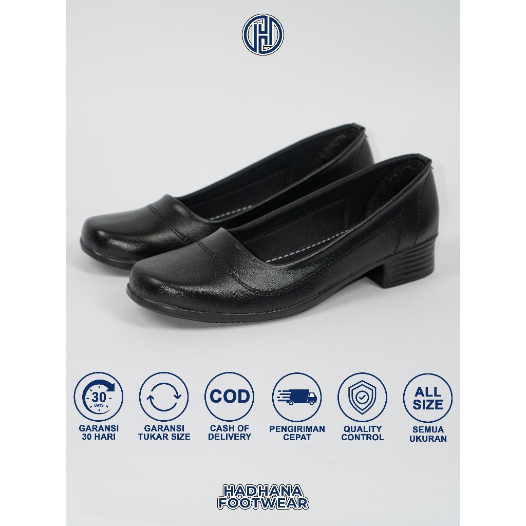 Jual Hadhana Sepatu Guru Wanita Pantofel Hitam Hak 3 Cm | Shopee Indonesia