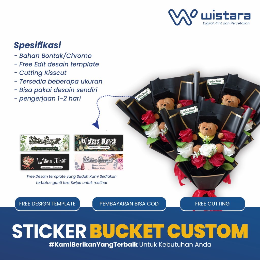 Jual Stiker Buket Custom Stiker Bucket Bunga Wisuda Happy Graduation ...