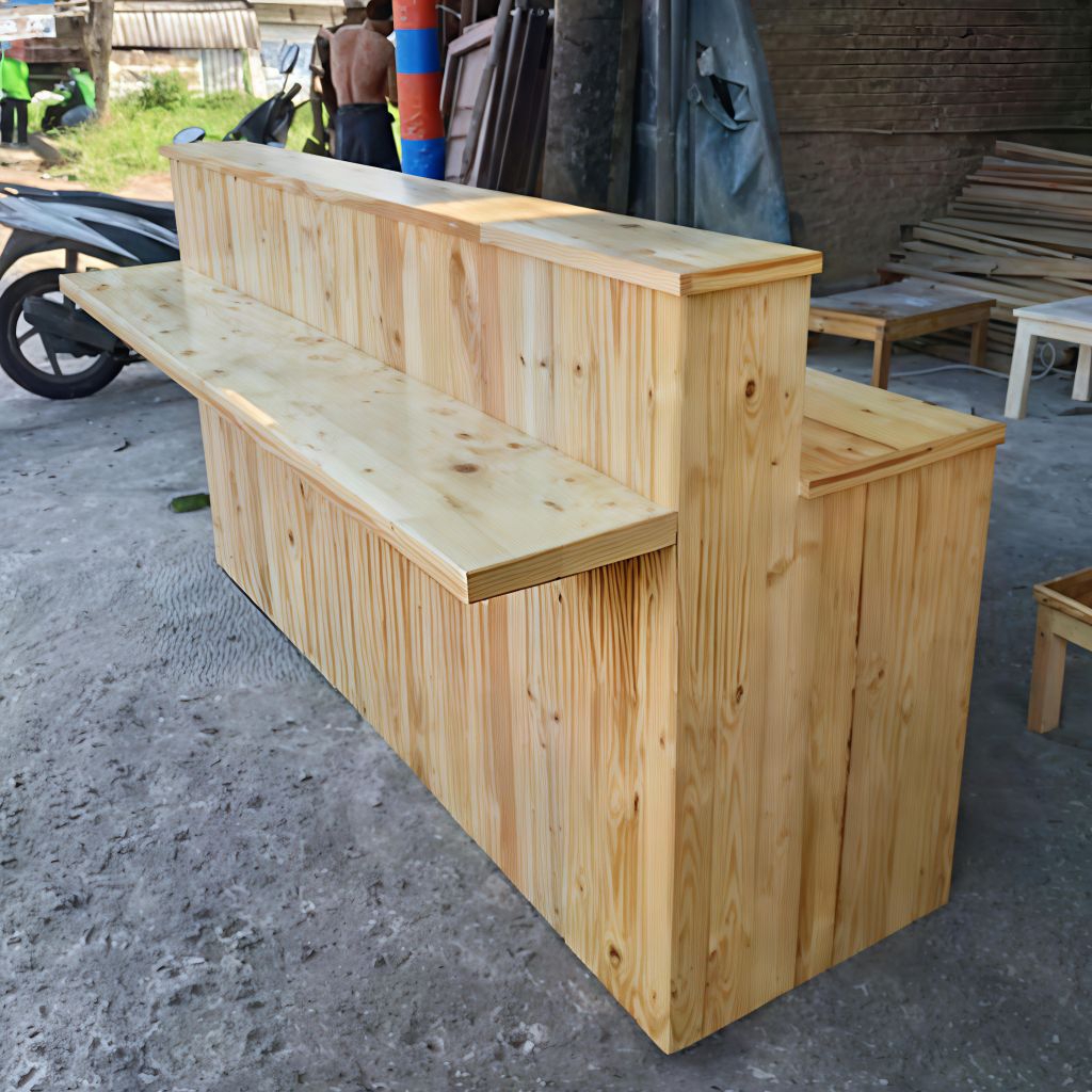 Jual Meja kasir panjang 2meter | Meja bar | Meja resepsionis full kayu ...