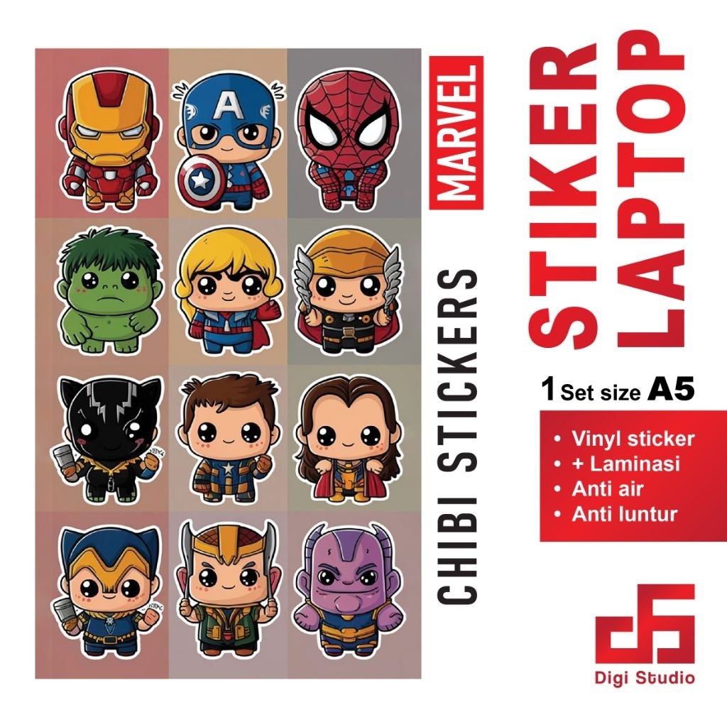 Jual Digi Studio - Stiker Sheet karakter Chibi Marvel satu set ukuran ...