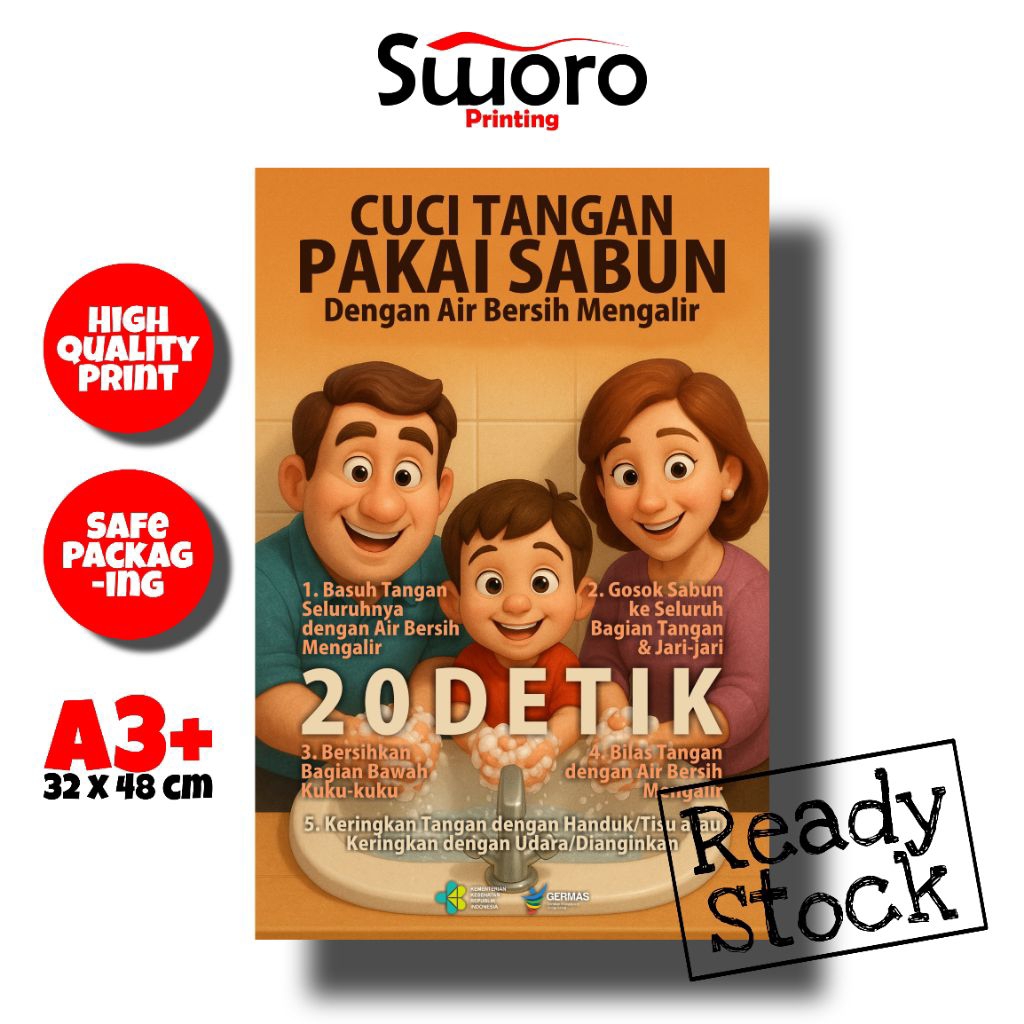 Jual POSTER KESEHATAN by Sworo Printing - Cuci Tangan Pakai Sabun ...