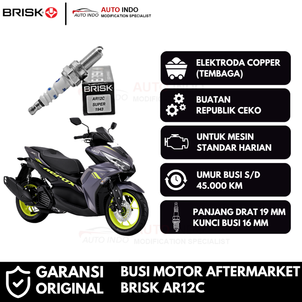 Jual Busi Motor Brisk Copper Racing AR12C untuk Yamaha Aerox 155 ...