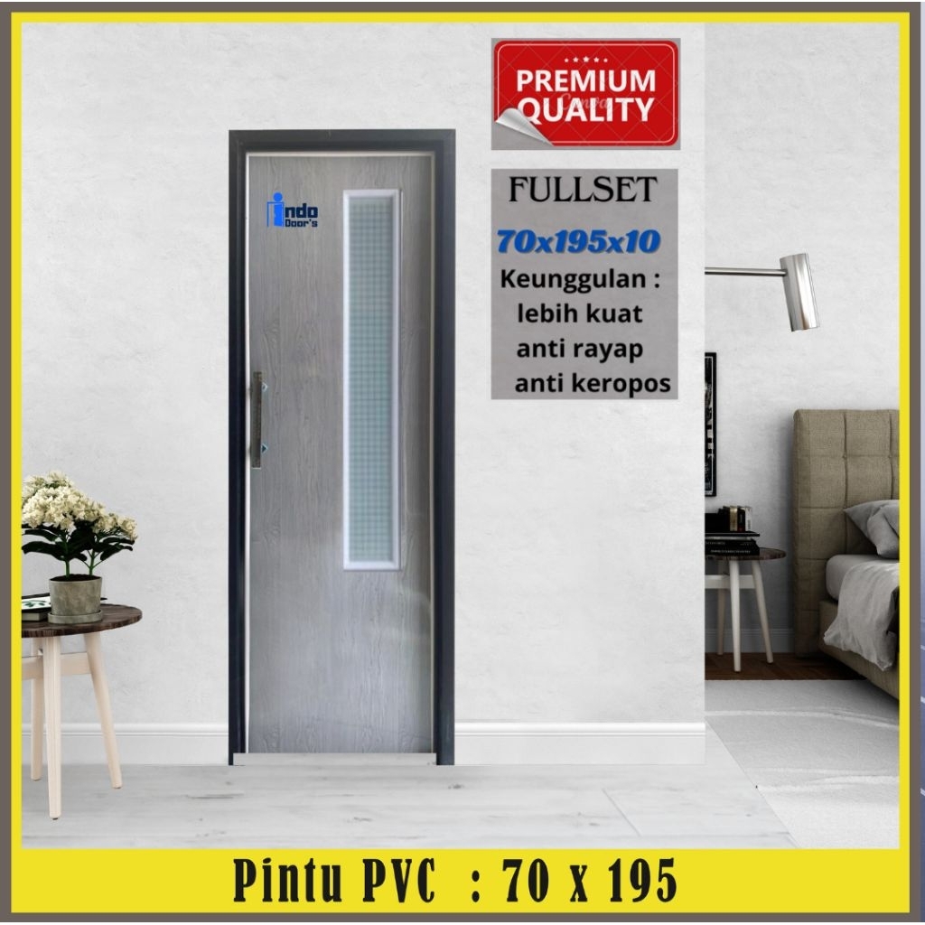 Jual INDO DOORS Pintu Kamar Mandi PVC Tebal Lengkap Kusen Pintu Engsel ...