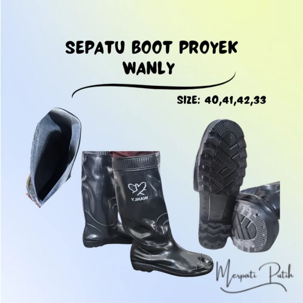 Jual sepatu boot hitam karet proyek/sepatu proyek/sepatu boot panjang ...