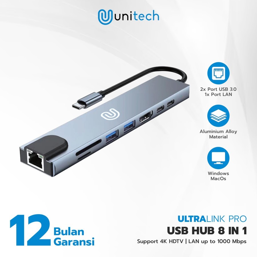 Jual Unitech UltraLink Pro USB Type C Hub 3.0 with LAN to Type C, 4K ...