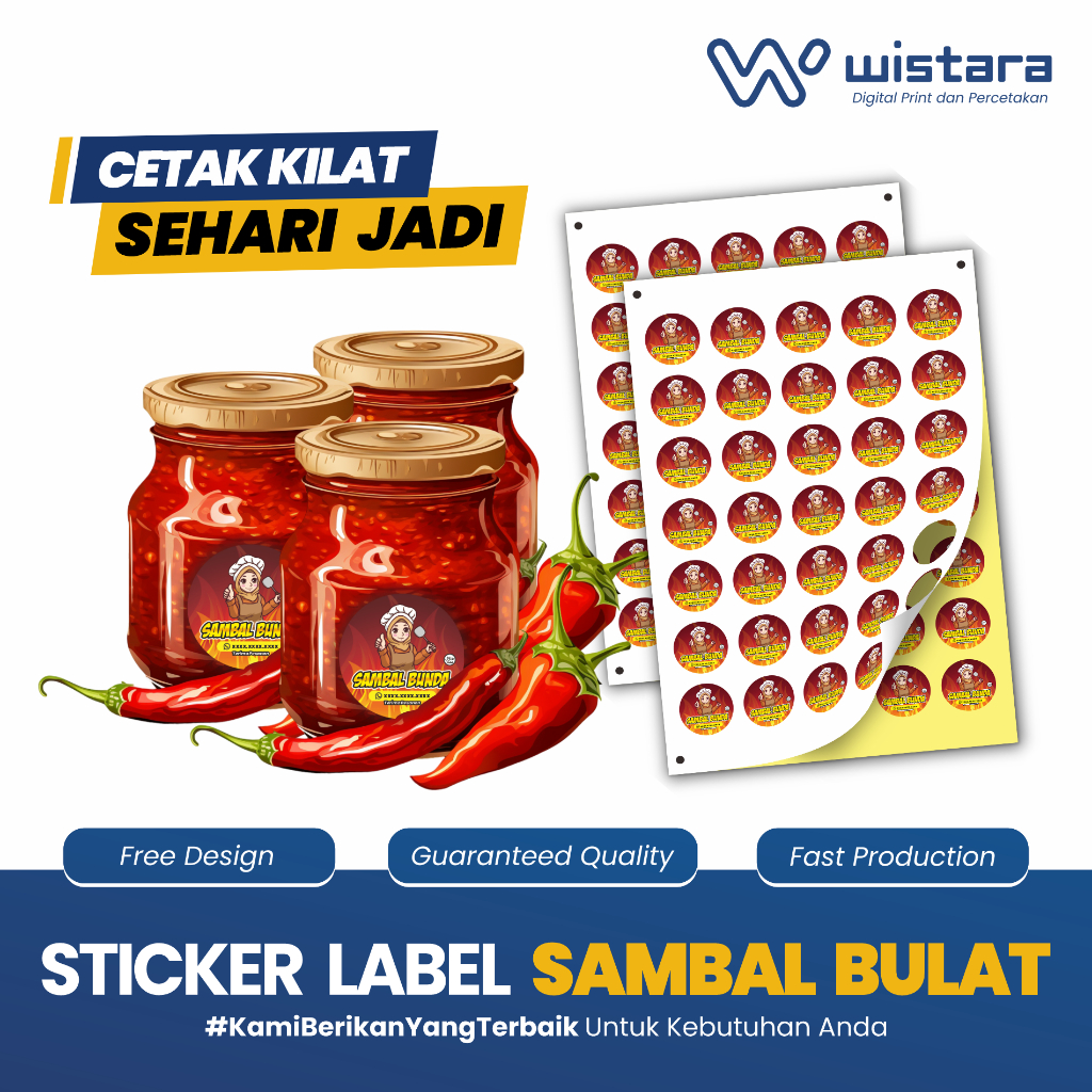 Jual Sticker Custom Stiker label jualan Sambal Bulat Bahan Bontak atau ...