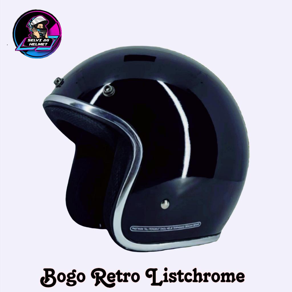 Jual Helm BOGO RETRO LIST CHROME l Solid Deef Black Glosy/Helm Retro ...
