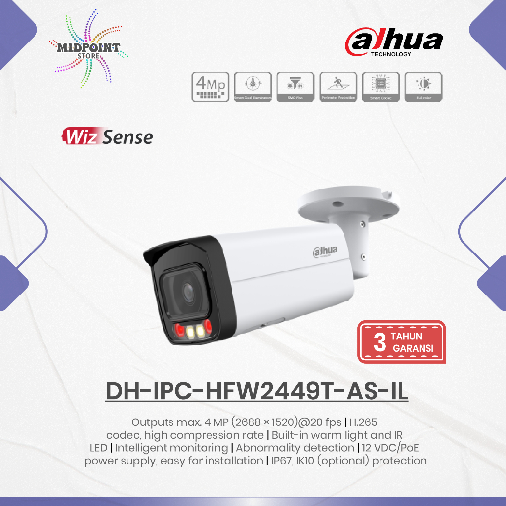 Jual Dahua DH-IPC-HFW2449T-AS-IL Kamera IP 4MP Bullet Outdoor Smart ...