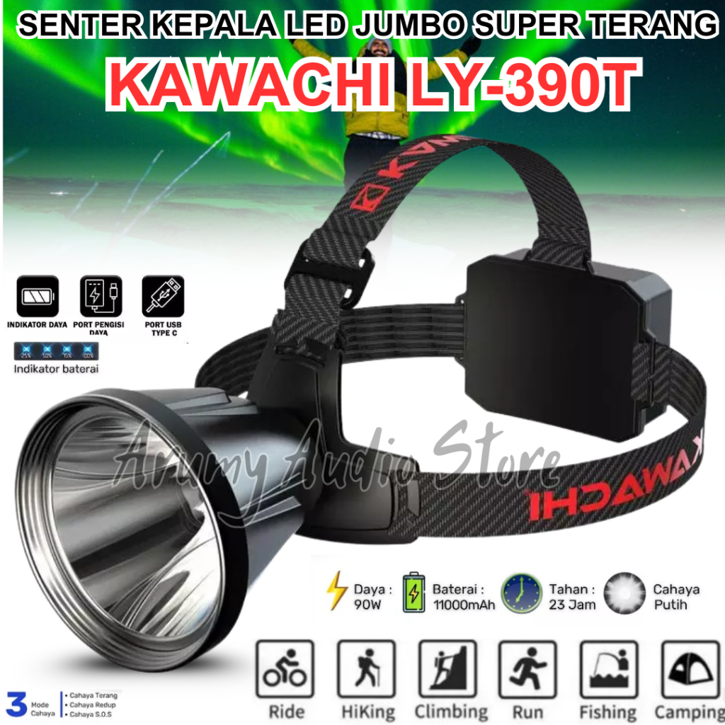 Jual Kawachi Senter Kepala Led Super Terang Lithium Ly 390t Cahaya ...