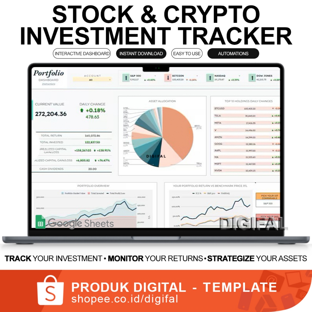 Jual Stock & Crypto Investment Tracker Spreadsheet Trading Journal ...