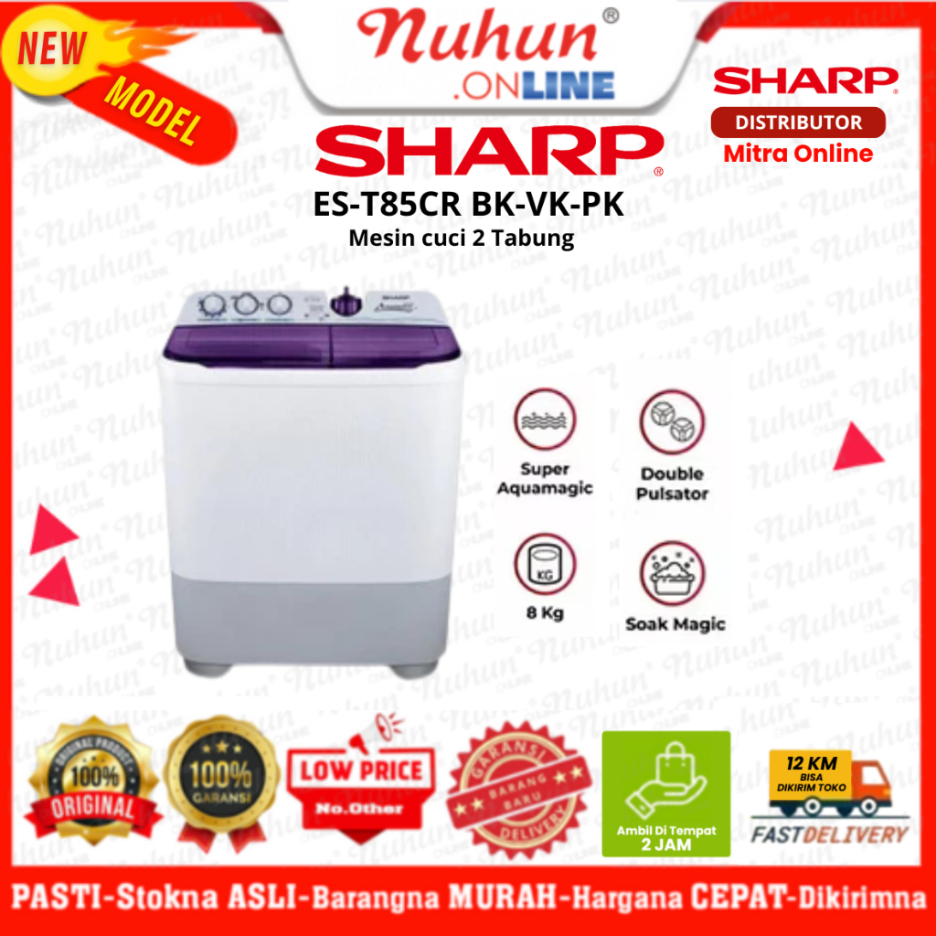 Jual Sharp Mesin Cuci ES-T85CR BK-VK-PK Twin Tube Original Garansi ...