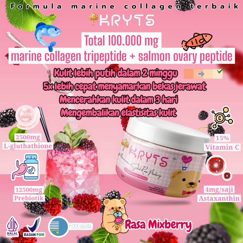 Jual Kryts Marine Collagen Tripeptide & Salmon Ovary Peptide 250g| 100.000mg collagen /250g ...