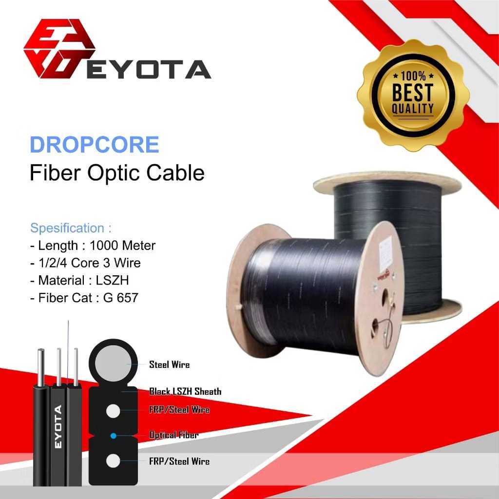 Jual EYOTA KABEL FIBER OPTIK DROPCORE 1 CORE 3 SLING 1000 METER 1000m ...
