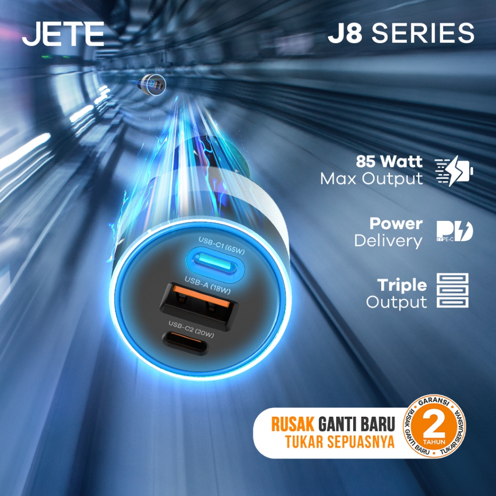 Jual JETE J8 Car Charger 85W 3 Port Fast Charging With Type C PD ...